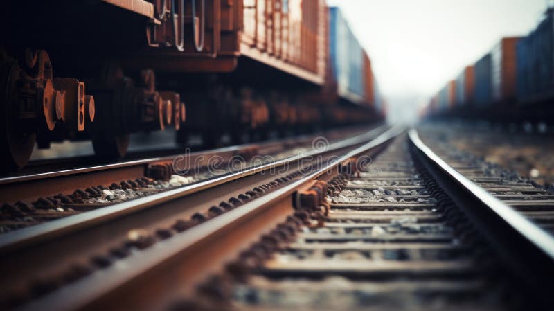 A Train Track with a Long Row of Trains on it, AI Stock Photo - Image ...