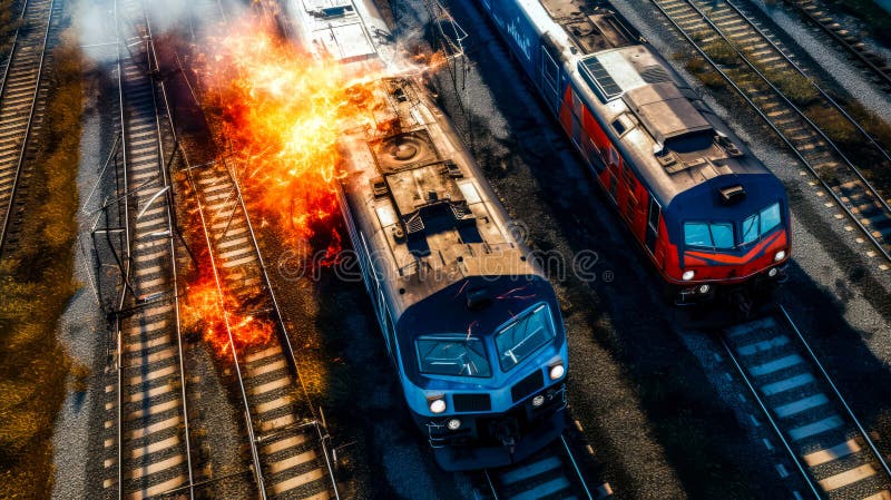 Train on Train Track with Lot of Fire Coming Out of it. Generative AI ...