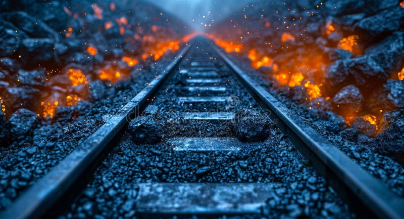 A Train Track with a Lot of Rocks and Fire Stock Image - Image of ...