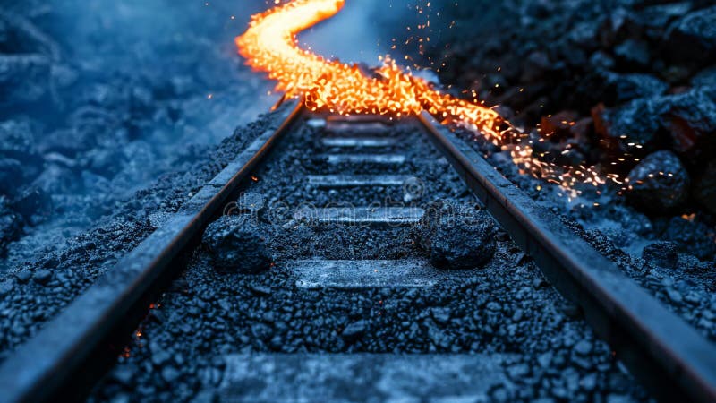 A Train Track with a Lot of Rocks and Fire Stock Footage - Video of ...