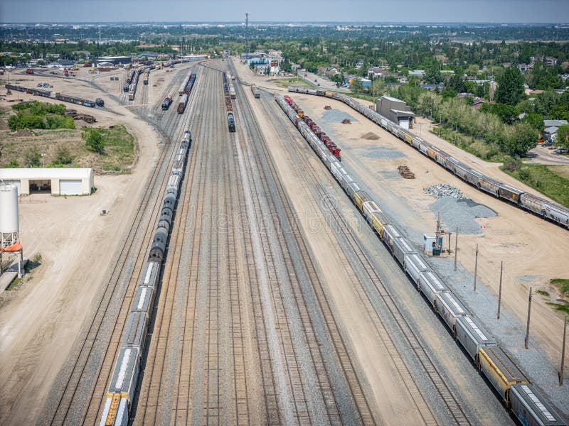 Train Track with Many Trains on it Stock Photo - Image of perspective ...