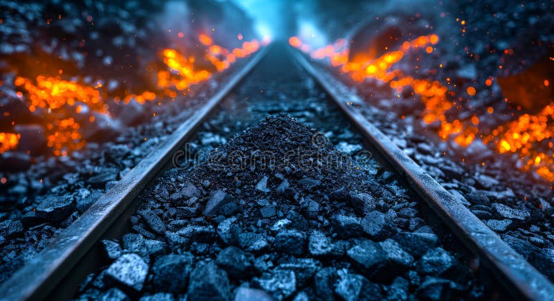 A Train Track with a Pile of Coal on it Stock Image - Image of ...