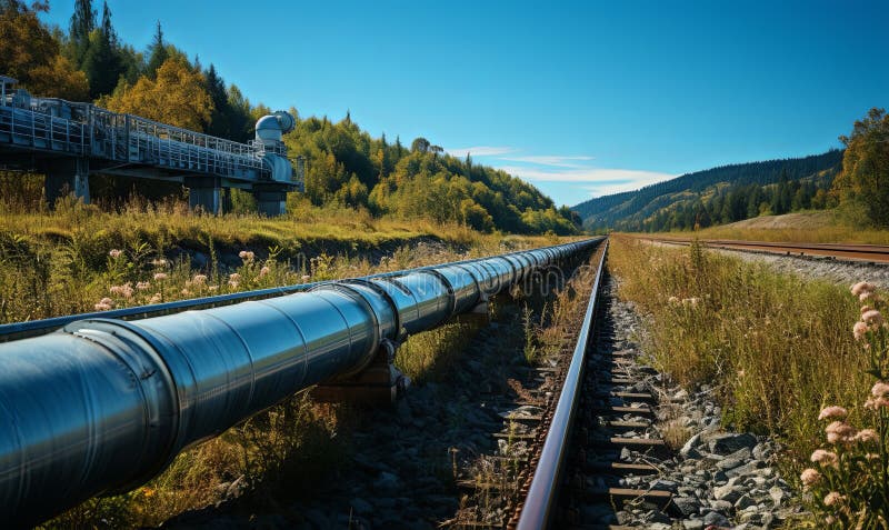 Train Track with Pipeline Running through it Stock Photo - Image of ...