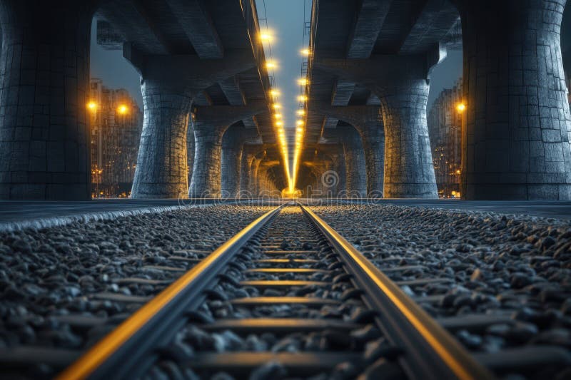 A Train Track Runs Beneath a Sturdy Bridge, Illustrating the ...