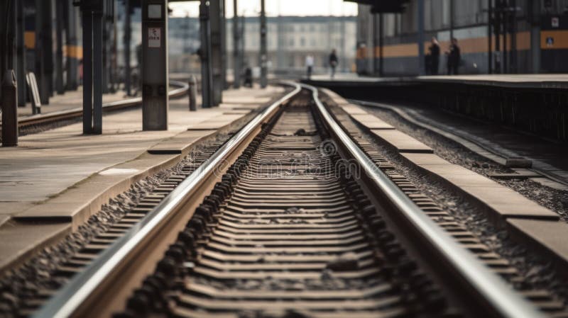 A Train Track is Seen in a Station, AI Stock Photo - Image of direction ...