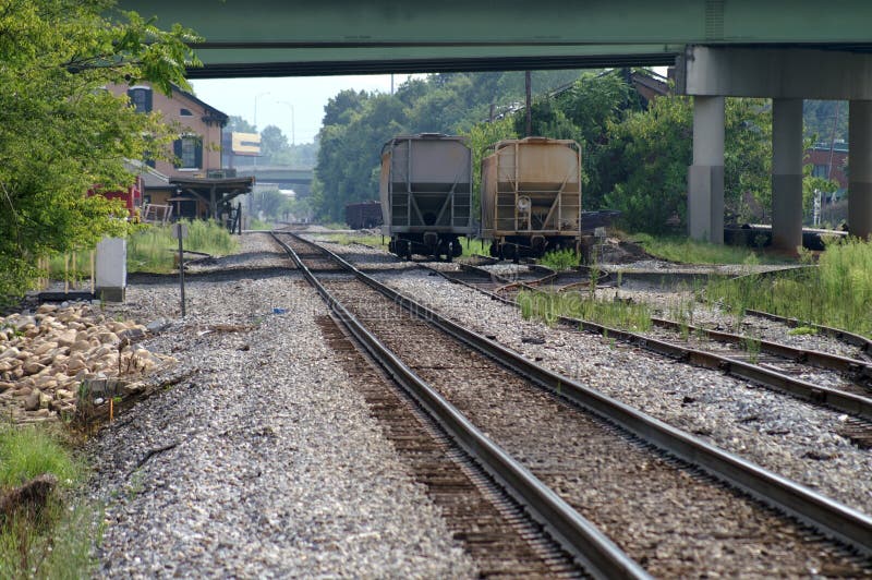 Train Track and Station with Cars Stock Image - Image of trip, railroad ...