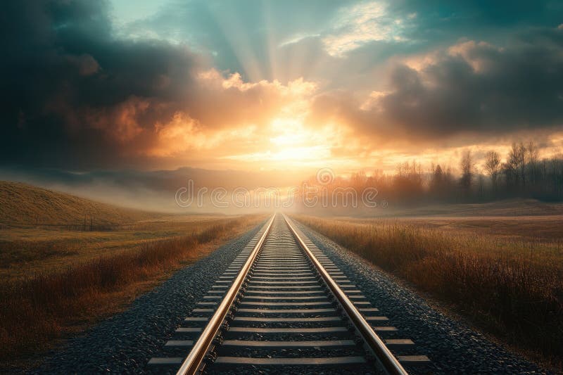 A Train Track with a Sun Shining on it Stock Image - Image of rail ...