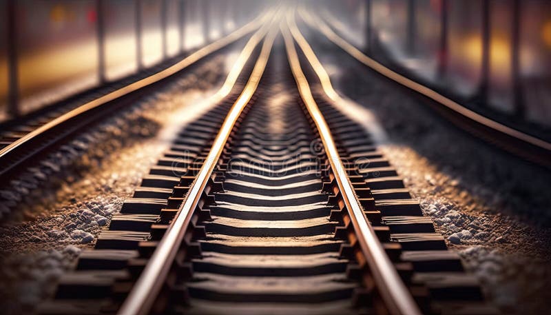 A Train Track with a Train Coming Down the Middle of the Track and a ...