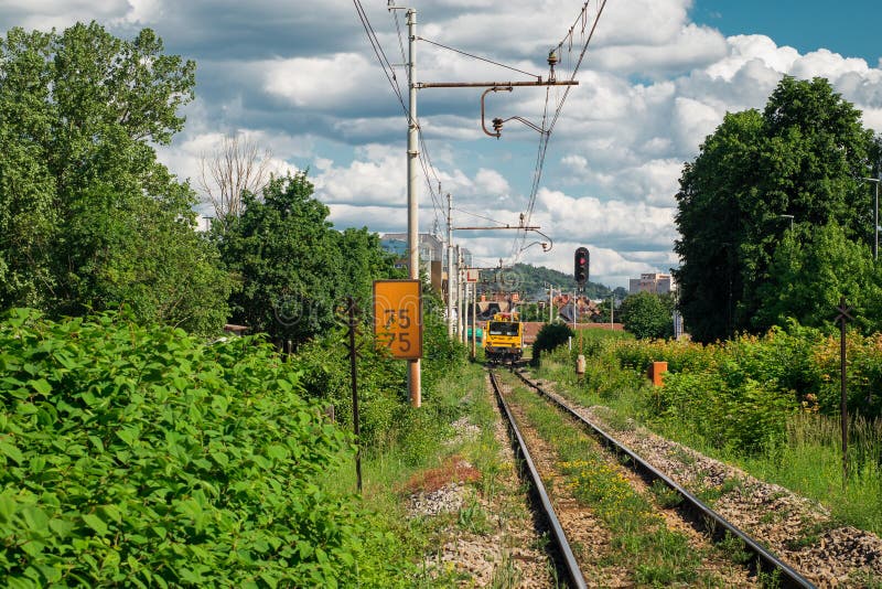 Train Track Under Maintenance. Service of Catenary on a Mainline Train ...