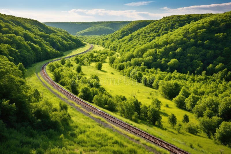 Train Track Winding through Scenic Valley Stock Image - Image of path ...