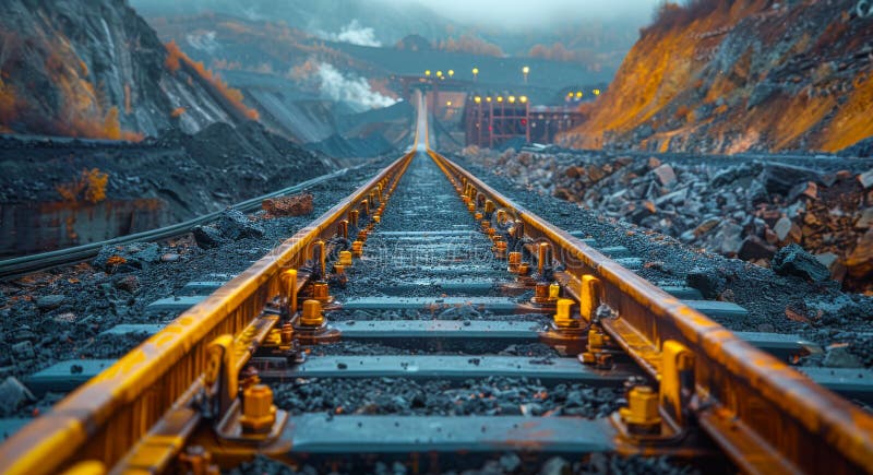 A Train Track with a Yellow Stripe and a Black Stripe Stock Image ...