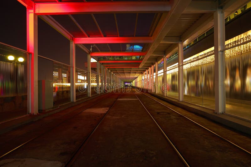 Train Tracks in Architecture Interior Stock Image - Image of tower ...
