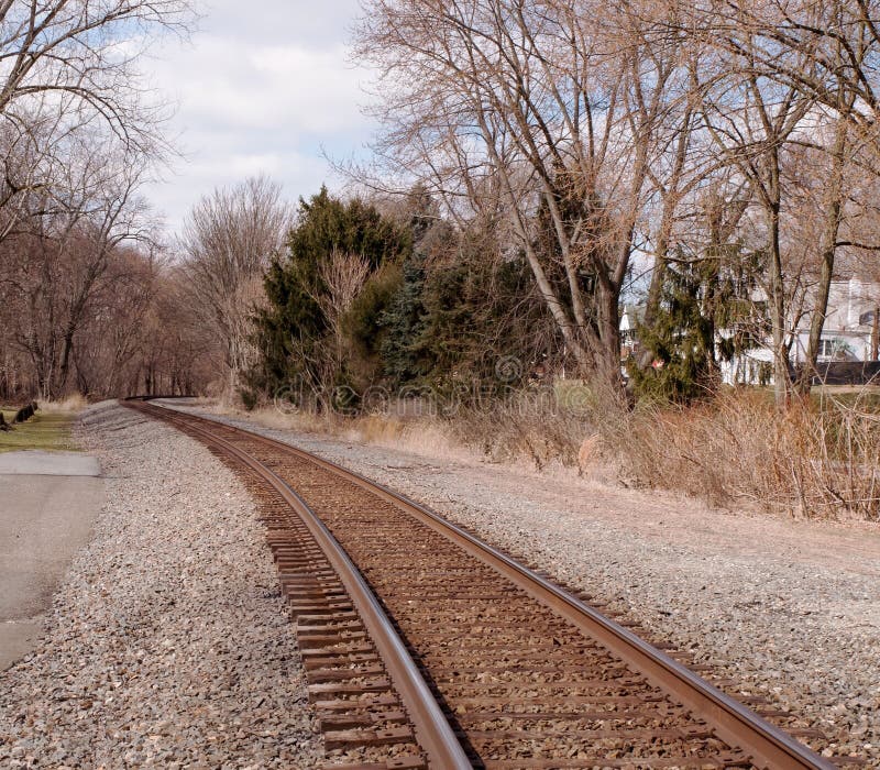 Train Tracks through Bare Winter Woods Stock Image - Image of track ...