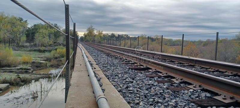 Train Tracks at a Cloudy Dusk and Cold Stock Image - Image of cold ...