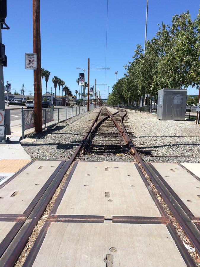 Train Tracks Crossing Intersection Crossroads Switch Perspective Stock ...
