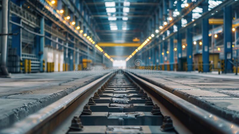 Train Tracks Cut through an Expansive Warehouse, Highlighting the Scale ...
