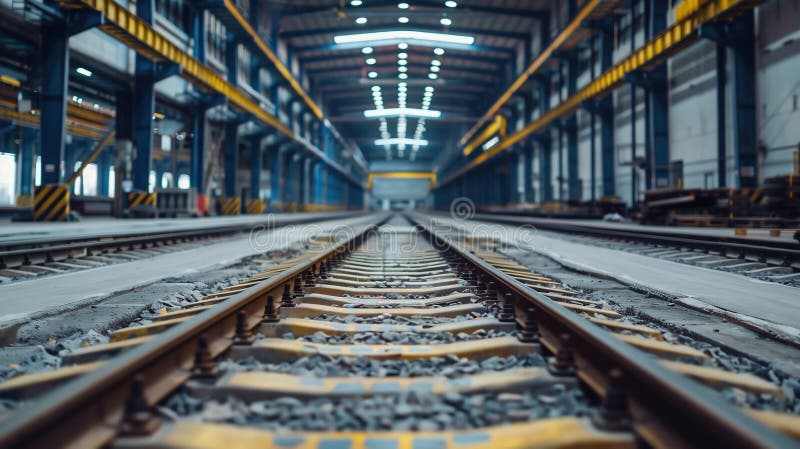 Train Tracks Cut through an Expansive Warehouse, Highlighting the Scale ...