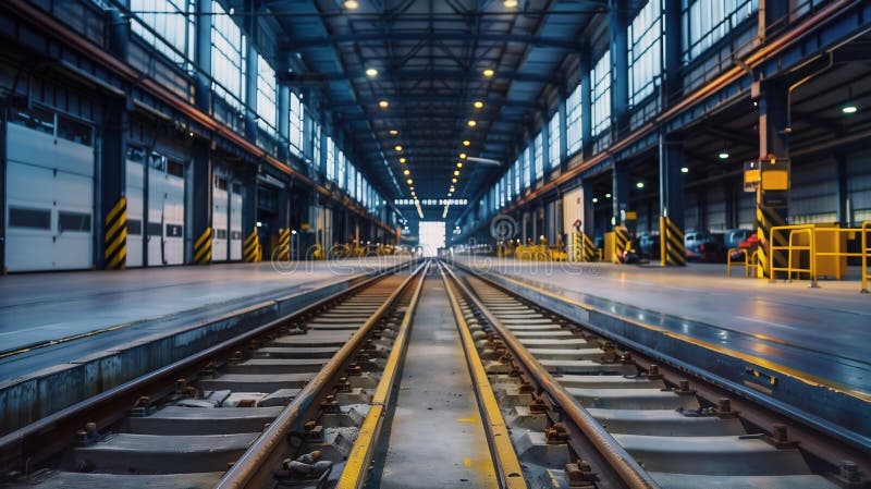 Train Tracks Cut through an Expansive Warehouse, Highlighting the Scale ...