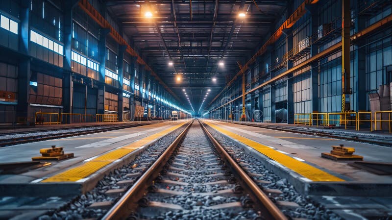 Train Tracks Cut through an Expansive Warehouse, Highlighting the Scale ...