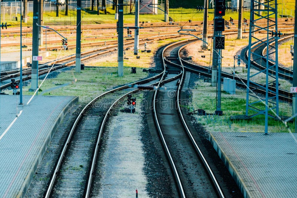 Train tracks daytime stock image. Image of railroad - 221931541