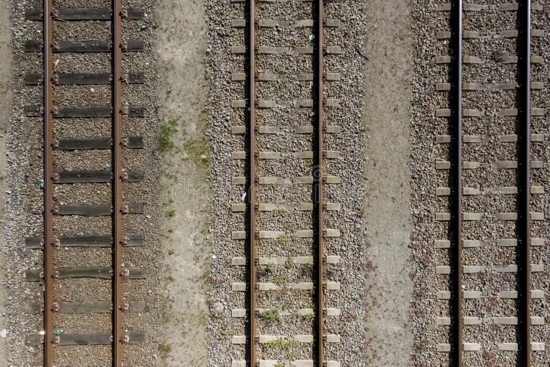 Train Tracks Detail from Above. Top View Stock Image - Image of ...