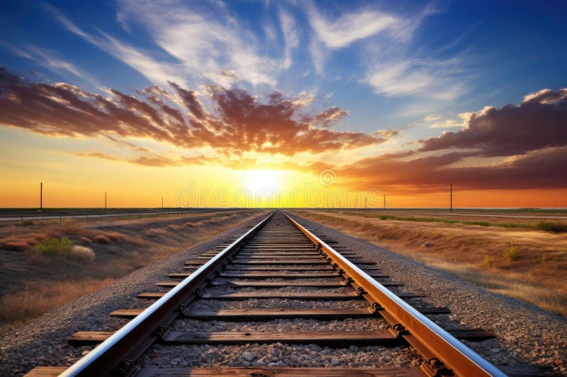 Train Tracks Snaking Away into a Sunrise or Sunset Stock Image - Image ...