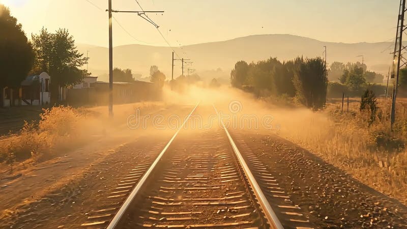Train Tracks Gleaming in Golden Light Curve into the Distance ...