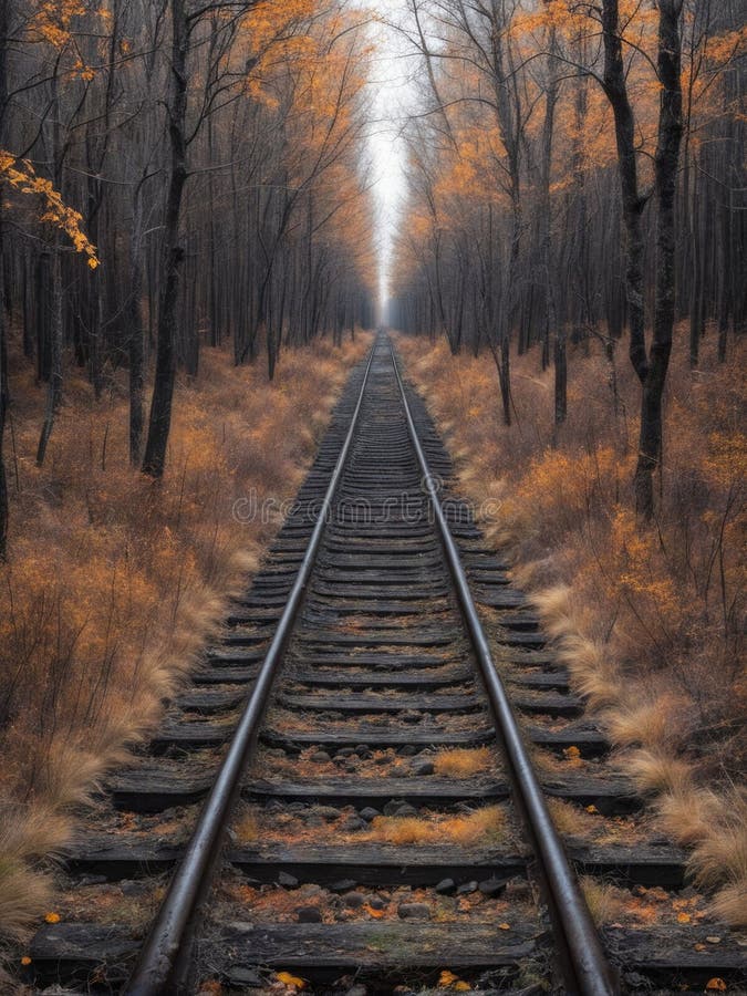 The Train Tracks Have Trees Lining the Track As a Light Stock Photo ...