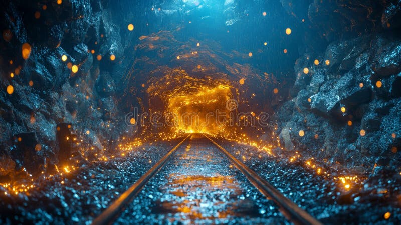 Train Tracks in a Mystical Cave Stock Illustration - Illustration of ...