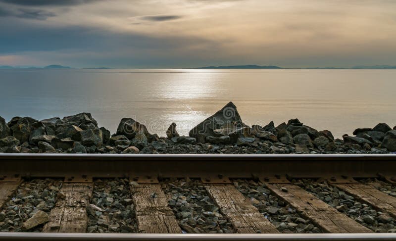 Train Tracks by the Pacific Ocean. Stock Image - Image of shot, ocean ...