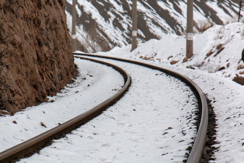 Train way and snow stock photo. Image of winter, snow - 186904596