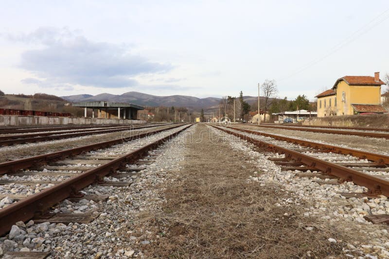 Train Tracks, Rail-train Infrastructure. Railway Close Up. Stock Photo ...