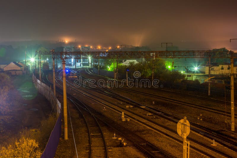 Train Tracks. Railway by Night Stock Photo - Image of journey, cargo ...