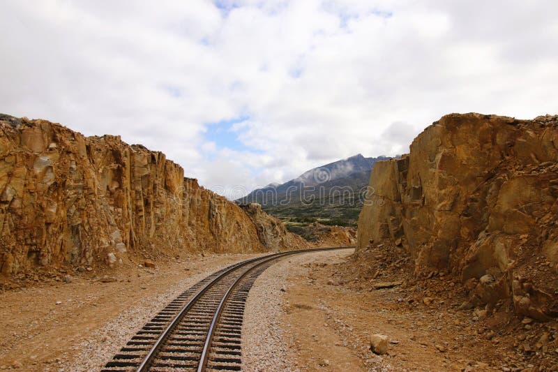 Train Tracks Running through a Mountain Range with a Stream Flowing ...