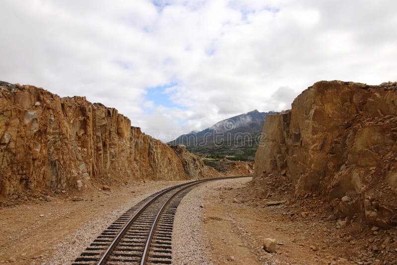 Train Tracks Running through a Mountain Range with a Stream Flowing ...