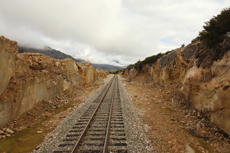 Train Tracks Running through a Mountain Range with a Stream Flowing ...