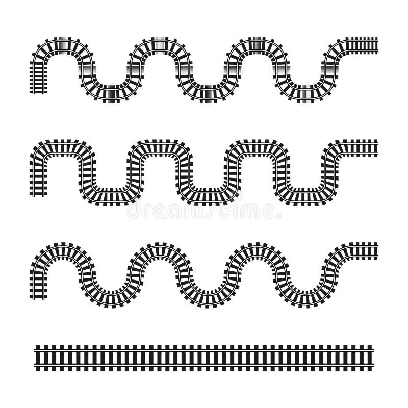 Train Tracks Set. Railway Curves. Transport Infrastructure. Black ...