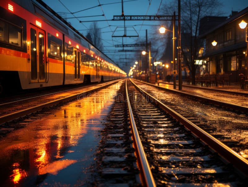 Train Tracks on the Side of the Road Stock Illustration - Illustration ...