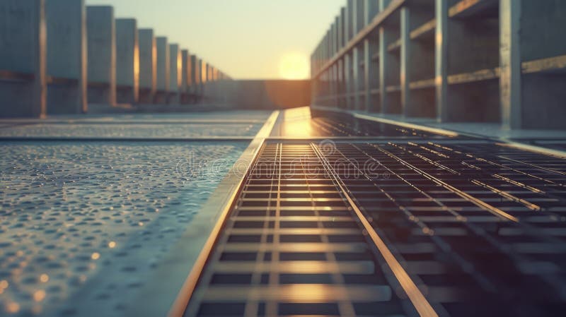 Train Tracks at Sunset with Long Shadows and Warm Light Stock Photo ...
