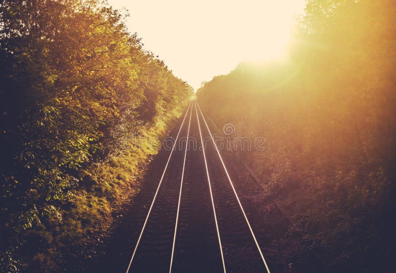 Train Tracks at Sunset stock photo. Image of dreamy - 160941602