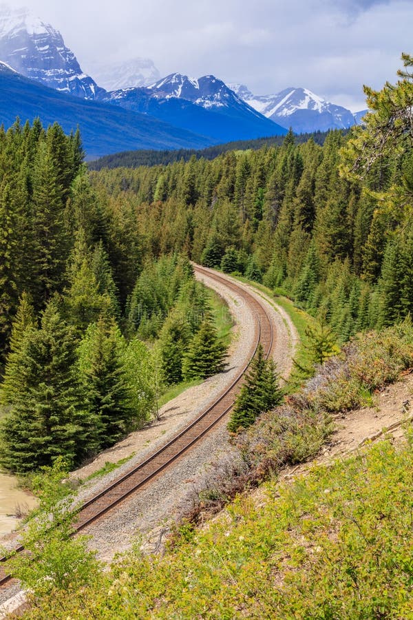 Banff Train Tracks with Sun 2 Stock Image - Image of forest, fairmont ...