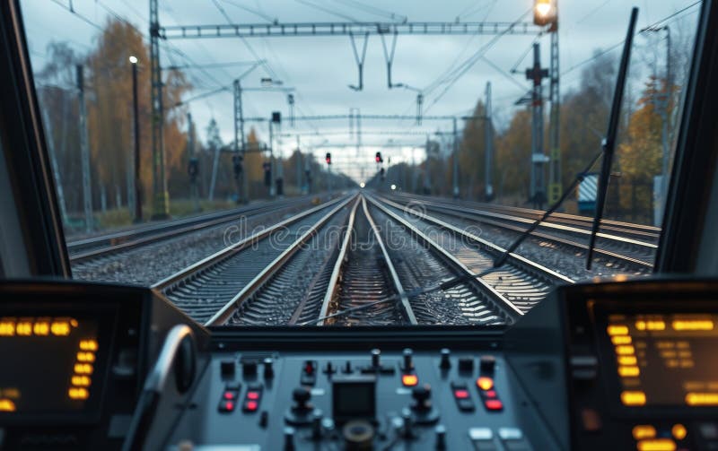 Train Tracks View from Driver S Cabin, Multiple Rails Leading Forward ...
