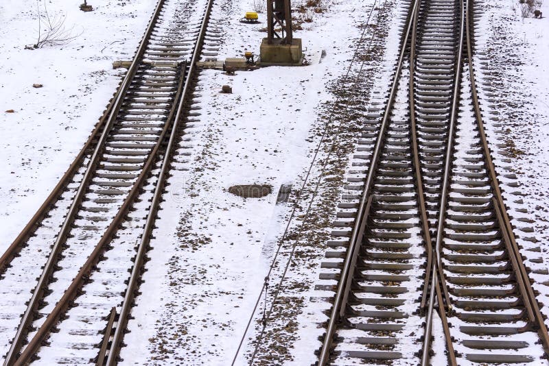 Train Tracks in the Winter Snow Stock Image - Image of landscape, rusty ...