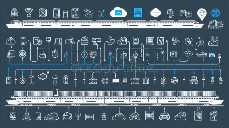 Train Transportation Infographic with Iconography of Digital Features ...