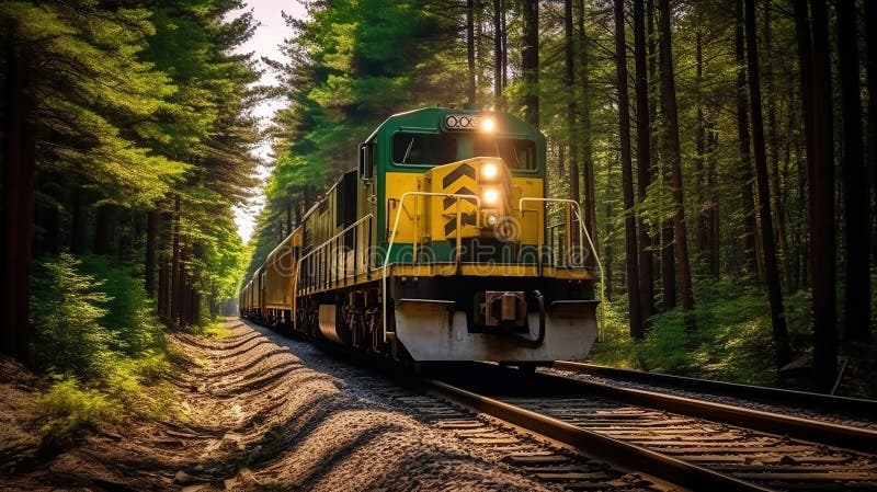 A Train Traveling Down Train Tracks Next To a Forest. Generative Ai ...