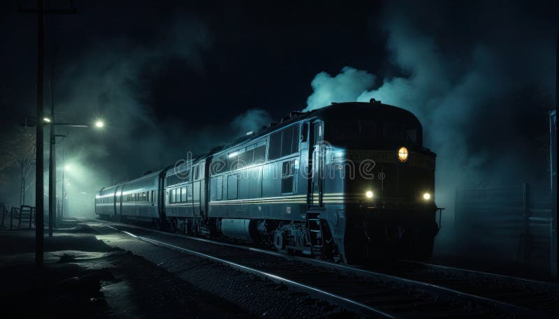 A Train is Traveling Down the Tracks at Night Stock Photo - Image of ...