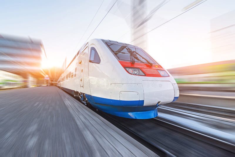Train Traveling at High Speed in the City Stock Photo - Image of ...
