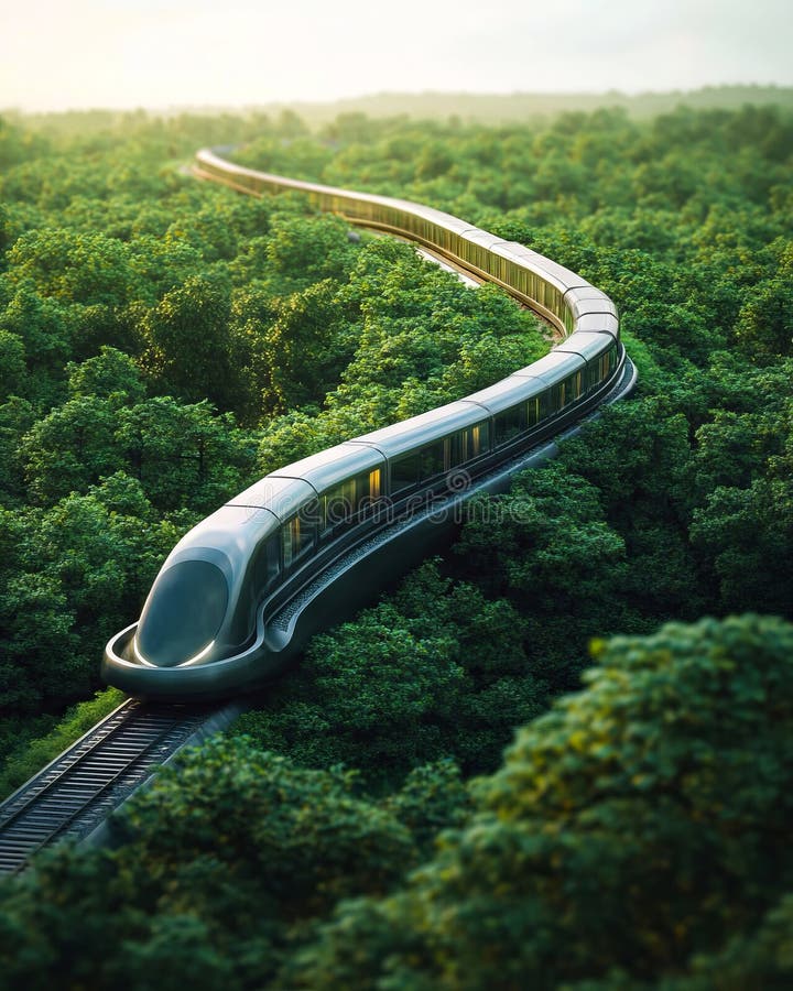 Modern Train Traveling Lush Green Landscape Bright Day Stock Photos ...