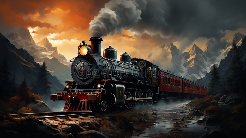 Train Traveling on the Mountain Stock Illustration - Illustration of ...