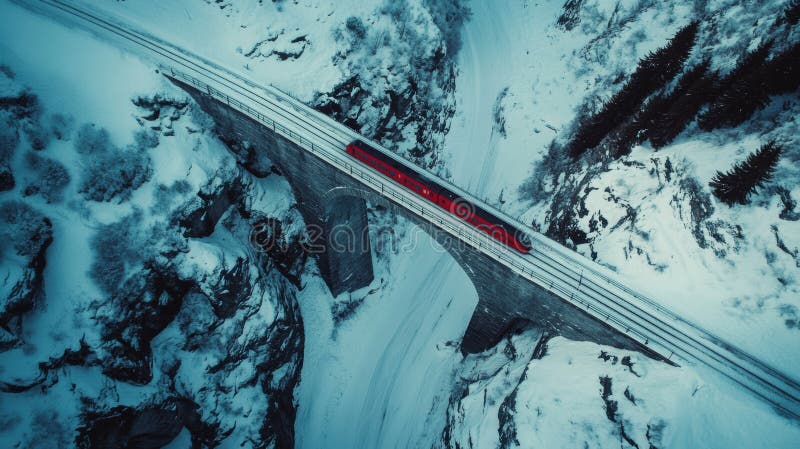 A Train is Traveling Over a Bridge in the Snow Stock Illustration ...